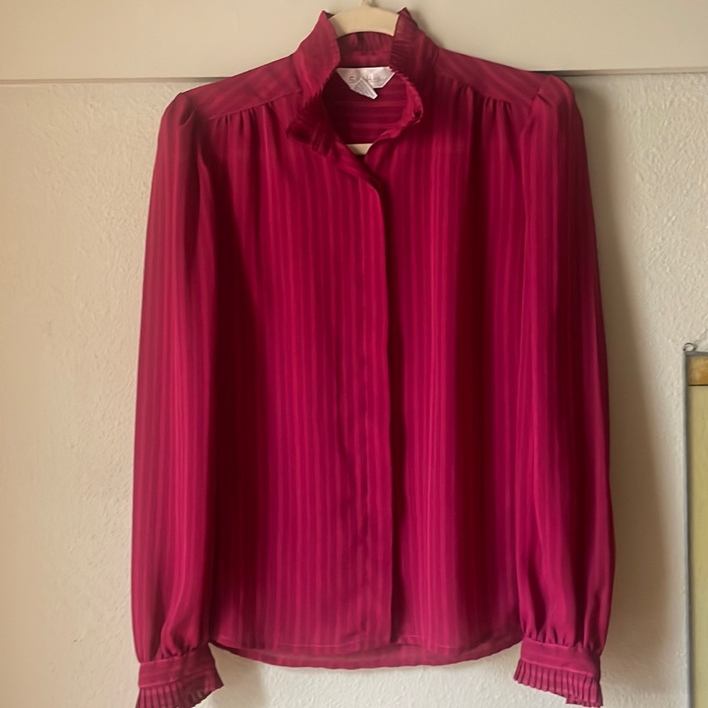 Vintage Susan Hutton Red Long Sleeve Button Blouse Wi… - Gem